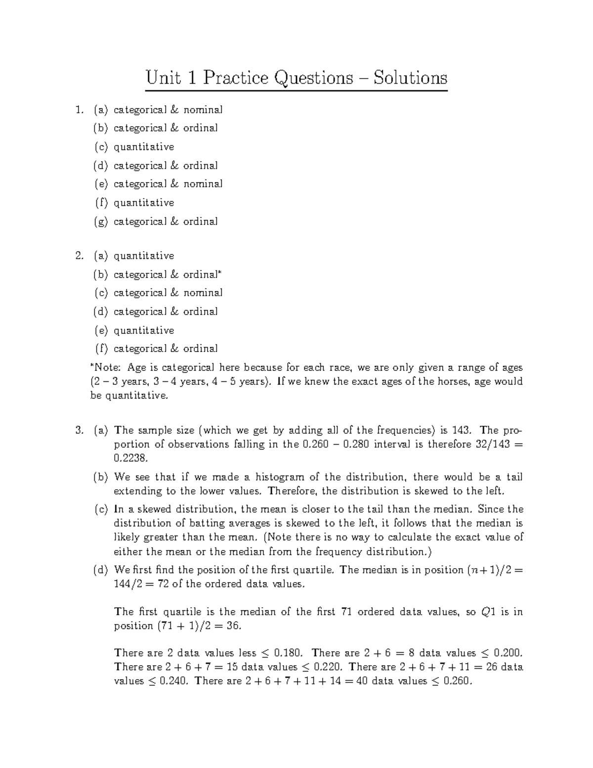 Assignment-1-SOLUTIONS-STATS-1000 - Unit 1 Practice Questions Solutions ...