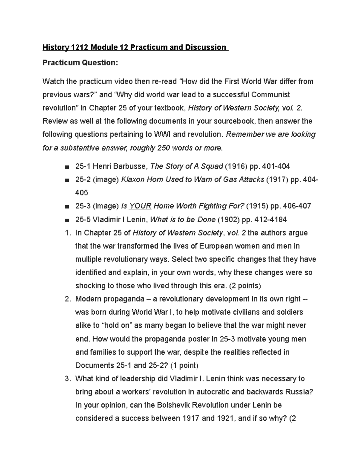 History 1212 Module 12 Practicum and Discussion - History 1212 Module ...