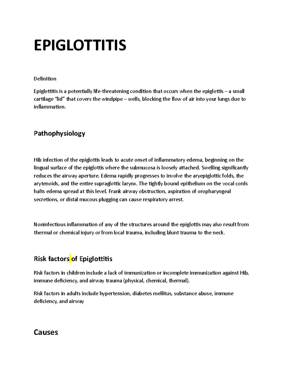 Epiglotitis - For practice examinations and lecture notes - community ...