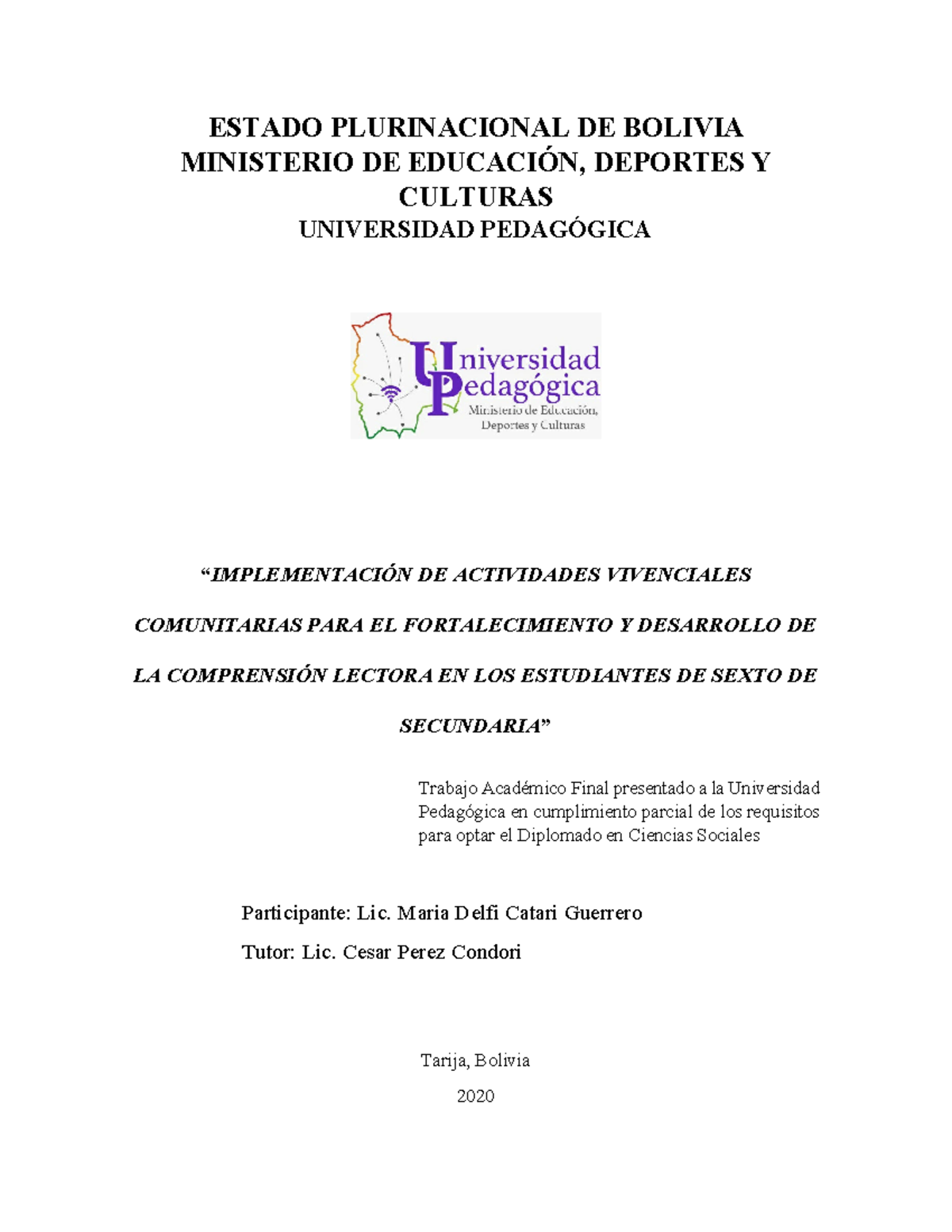 Catari G Maria Delfi Artículo Educativo - ESTADO PLURINACIONAL DE ...