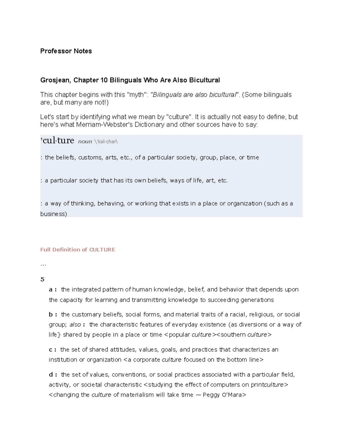 Week 10 - Notes for upcoming exam - Professor Notes Grosjean, Chapter ...