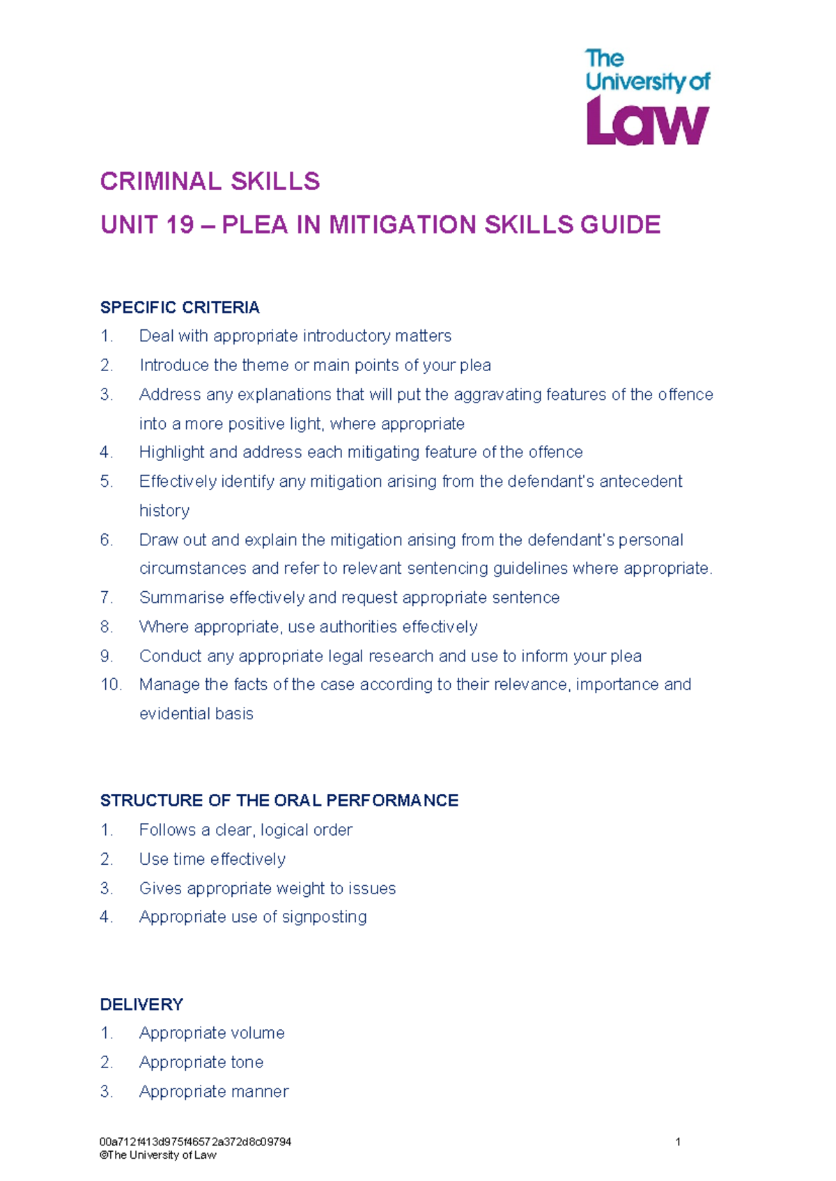 Plea in Mitigation Skills Guide - CRIMINAL SKILLS UNIT 19 – PLEA IN ...