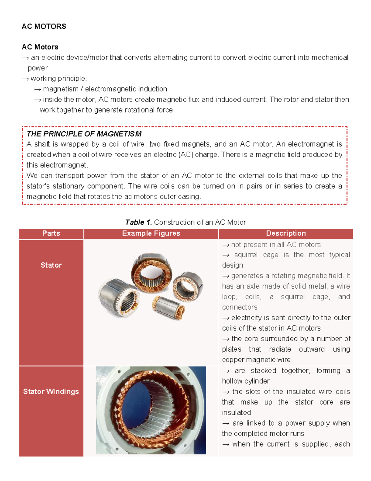 AC Motors - AC MOTORS AC Motors → an electric device/motor that ...