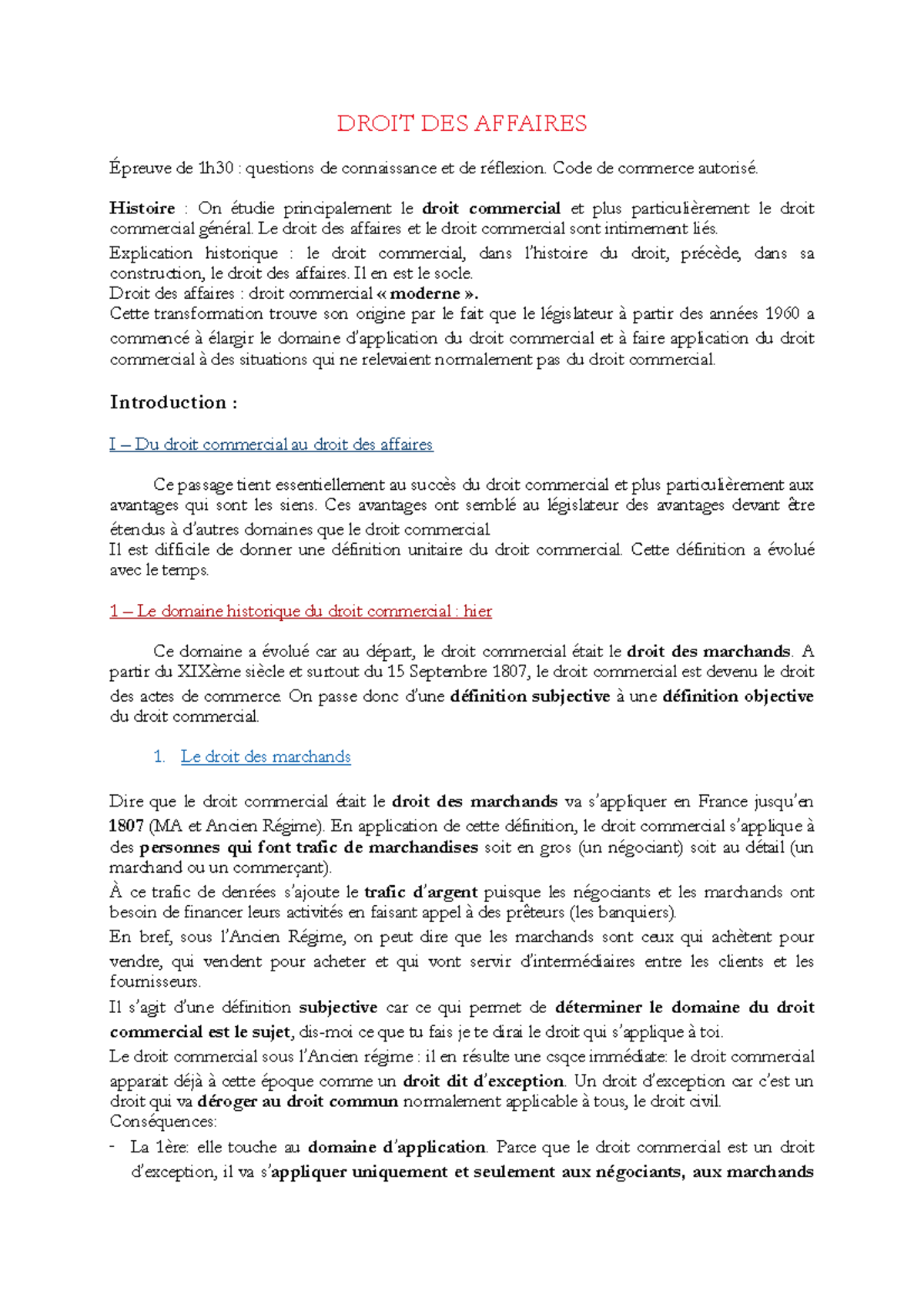 Cours DAF - bien - DROIT DES AFFAIRES Épreuve de 1h30 : questions de ...