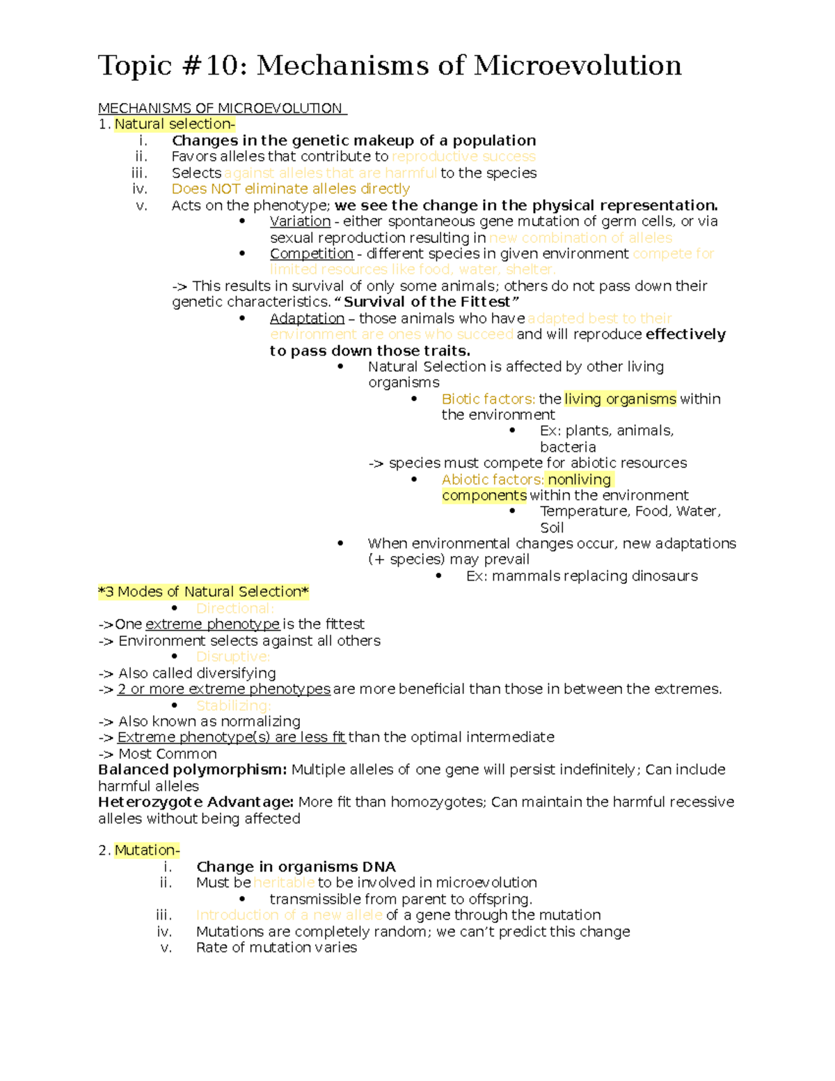 Topic #10- Mechanisms of Microevolution - Topic #10: Mechanisms of ...
