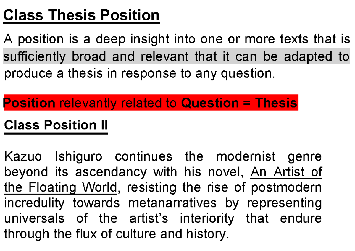 Mod B Suggested Essay Structure - Class Thesis Position A position is a ...