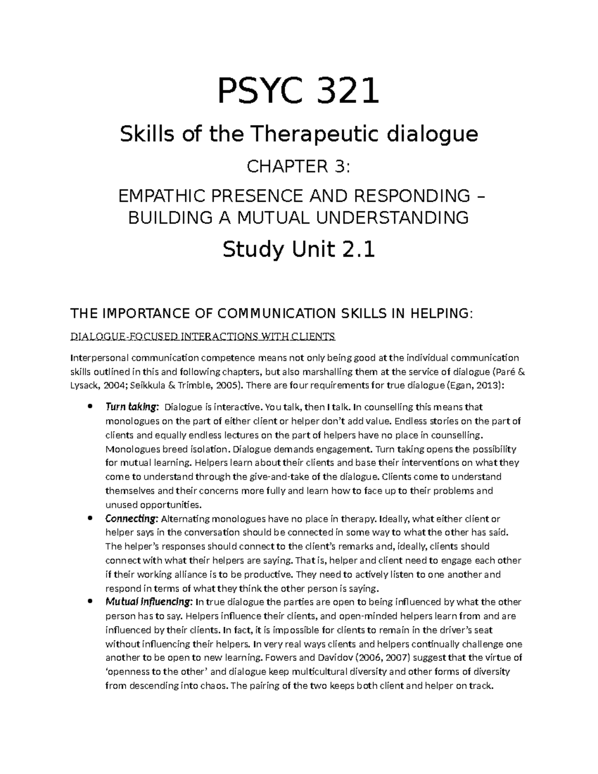 PSYC 321 SU 2 - Summary Psychology (the skilled helper) - PSYC 321 ...