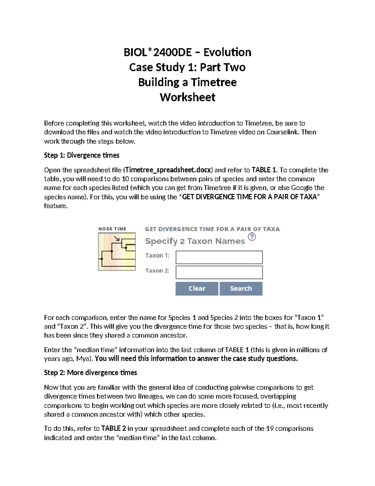 Case Study 1 Part Two worksheet - BIOL*2400DE – Evolution Case Study 1 ...