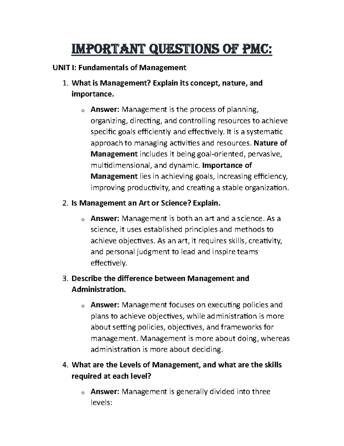 PMCunit 1&2by Gaurav - A brief notea if PMC - IMPORTANT QUESTIONS OF ...