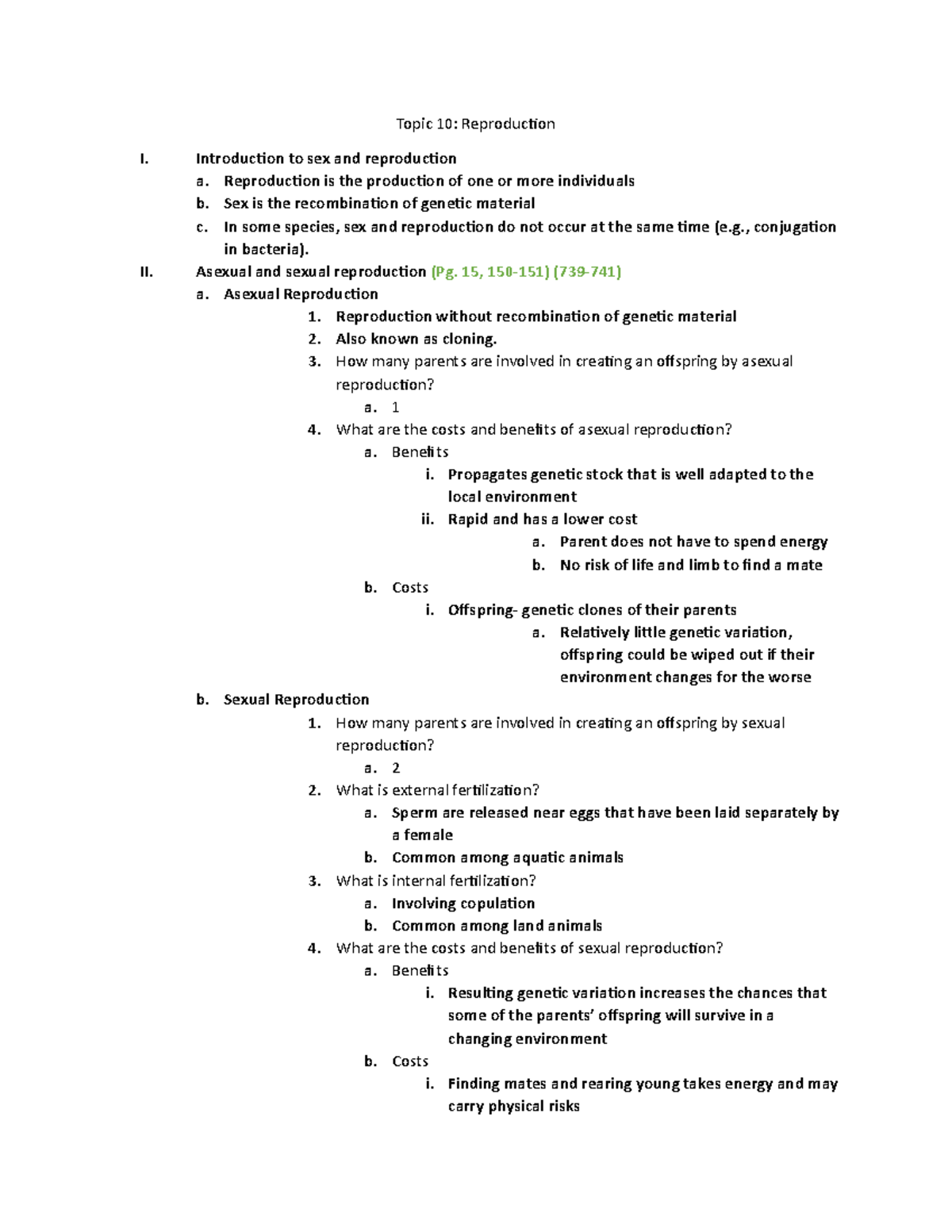 Topic 10 SG - This is on reproduction by Professor L. - Topic 10 ...