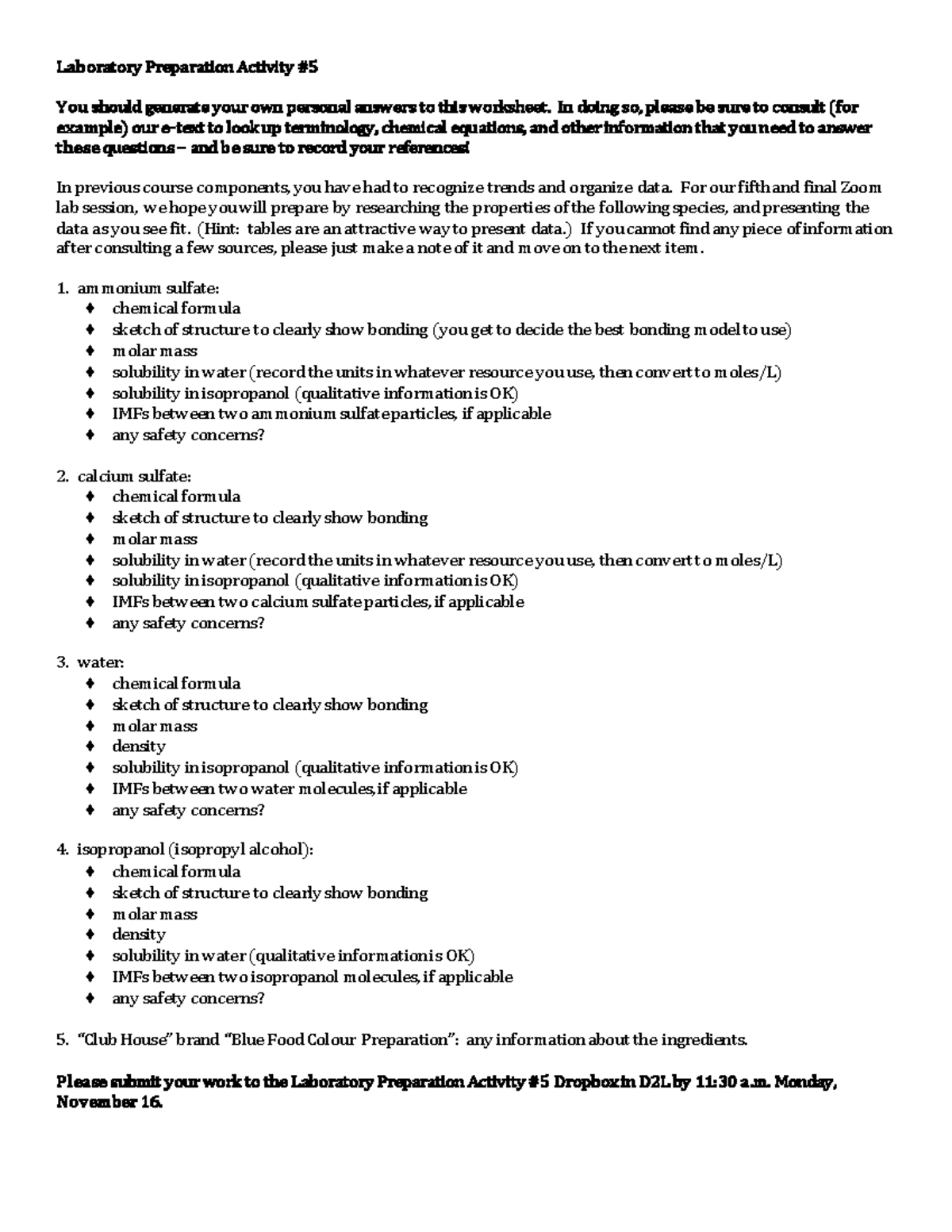 Laboratory Preparation Activity #5 CHEM 201 FALL 2020 - Laboratory ...