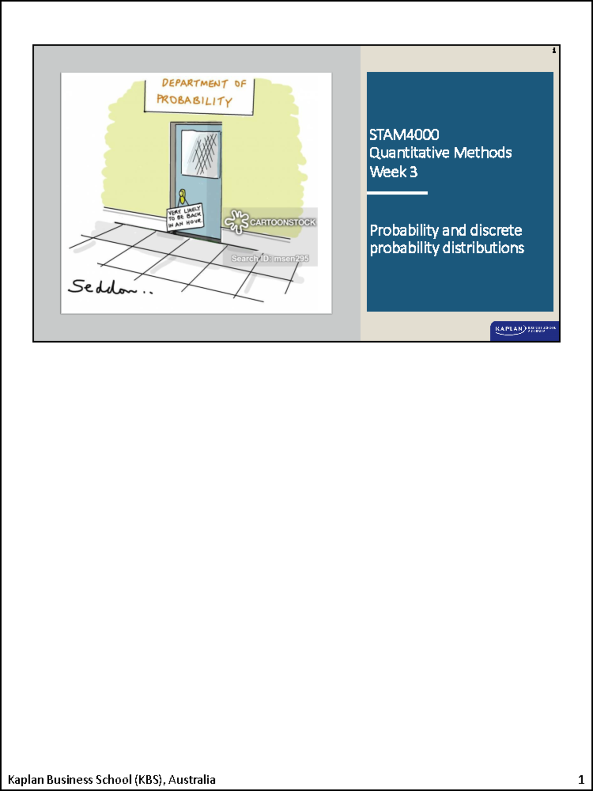 STAM4000 Lecture Week 3 T1 2021v2 in class notes and solutions - 1 STAM ...