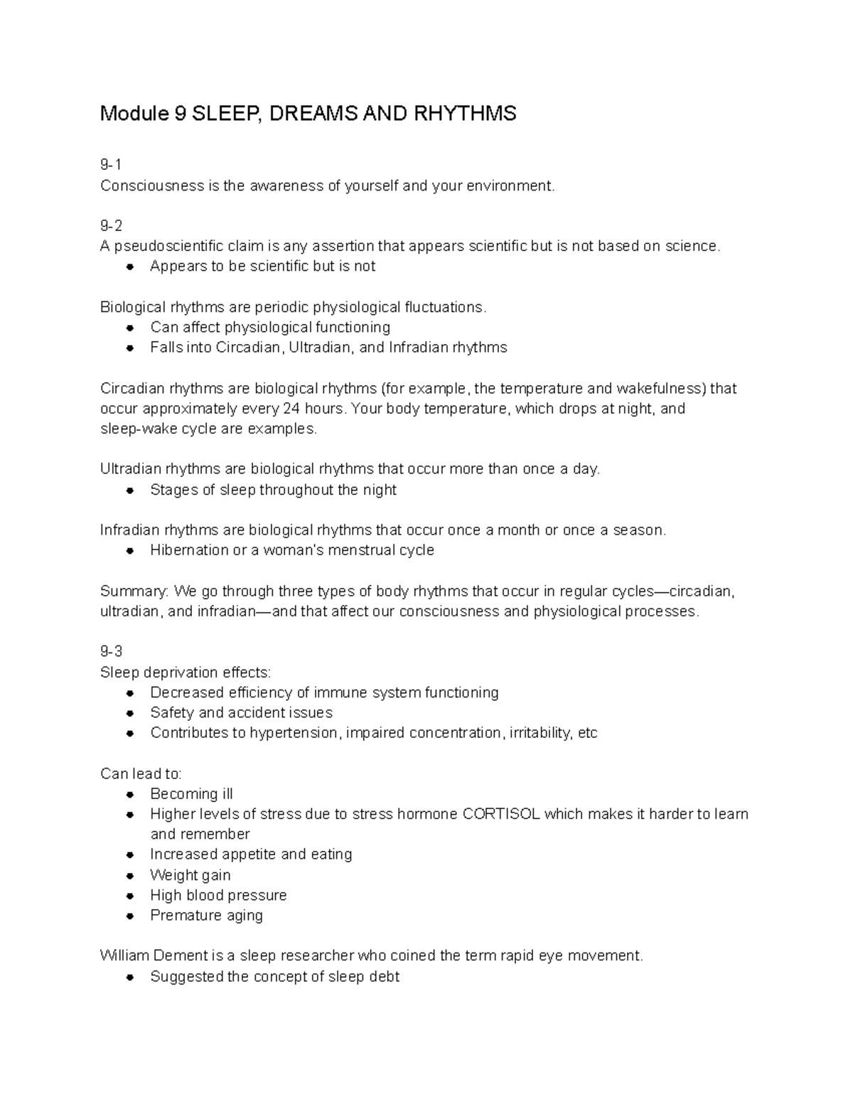 Module 9 Sleep Dreams and Rhythms - Module 9 SLEEP, DREAMS AND RHYTHMS ...