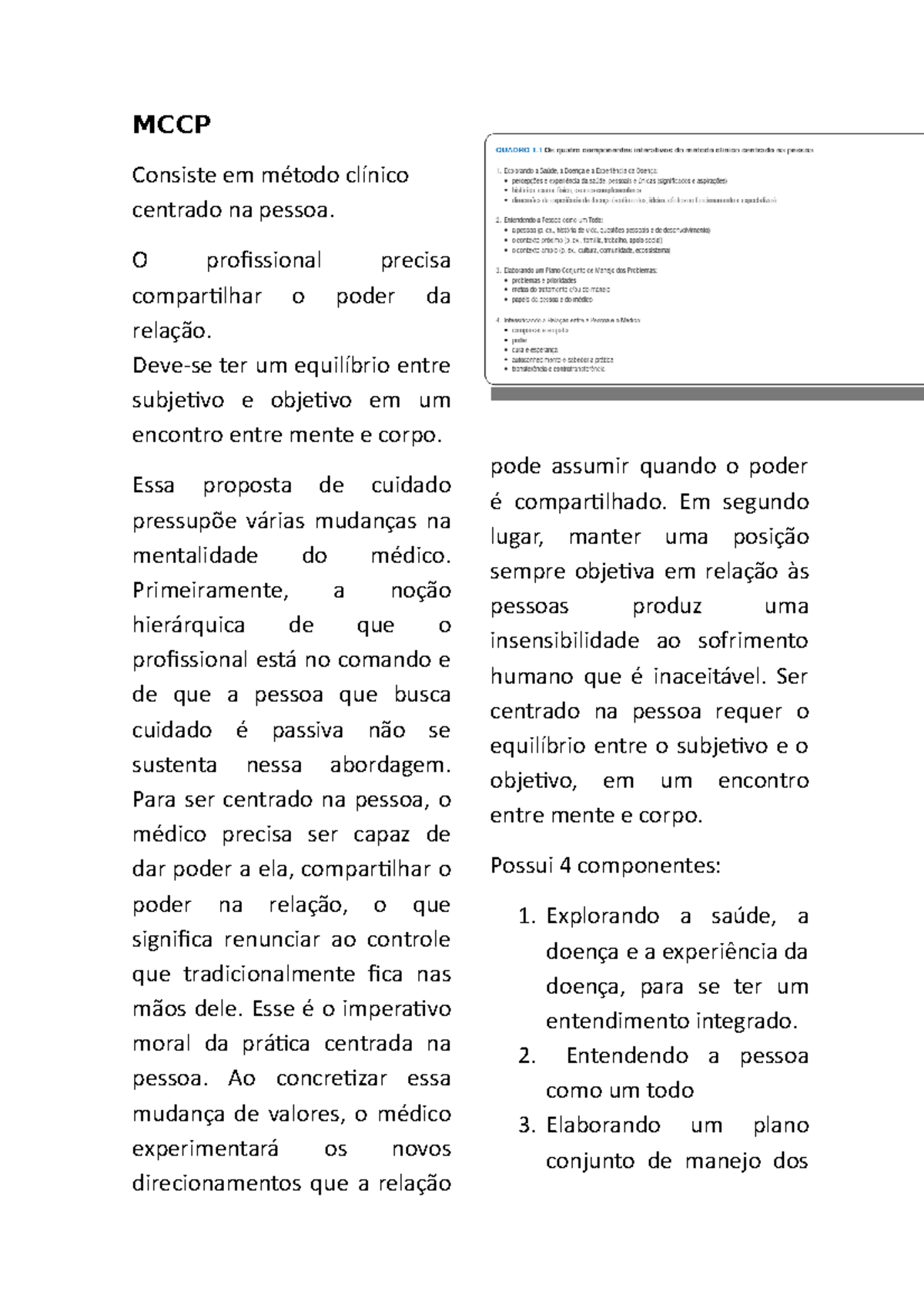 MCCP - resumo - MCCP Consiste em método clínico centrado na pessoa. O ...