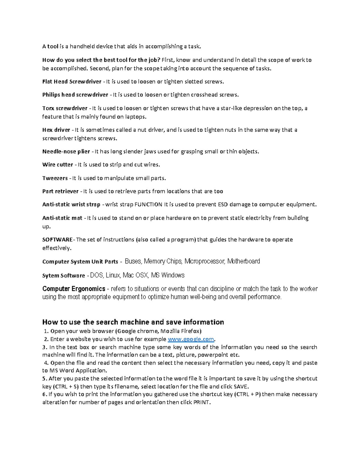 tle reviewer for grade 8 students - A tool is a handheld device that ...