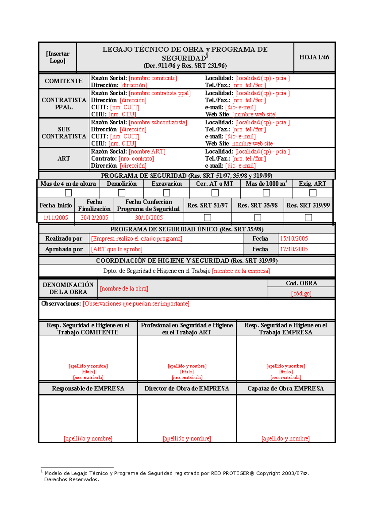 Legajo Tecnico y Programa DE Seguridad - [Insertar Logo] LEGAJO TÉCNICO DE OBRA y PROGRAMA DE ...
