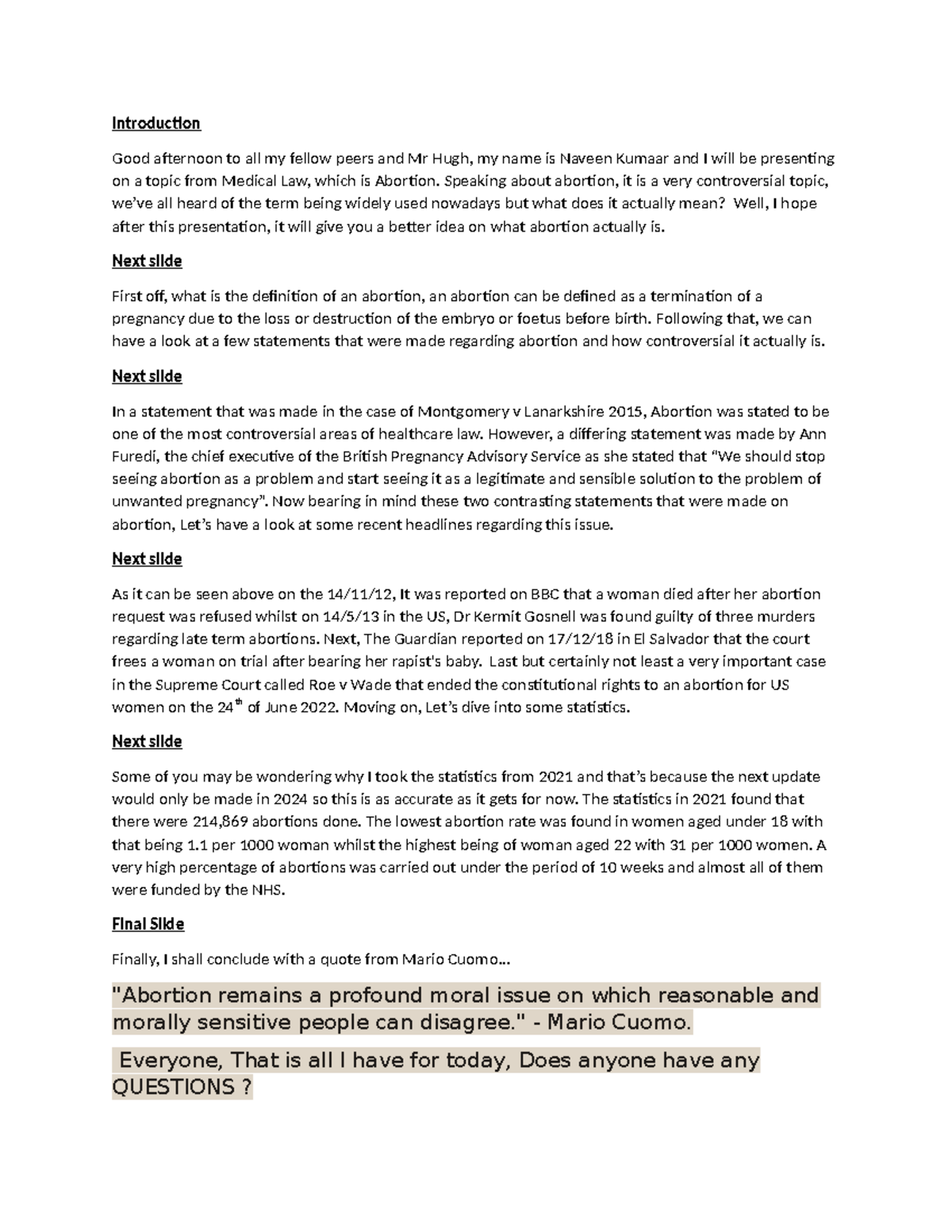 5 min presentation script - Introduction Good afternoon to all my ...