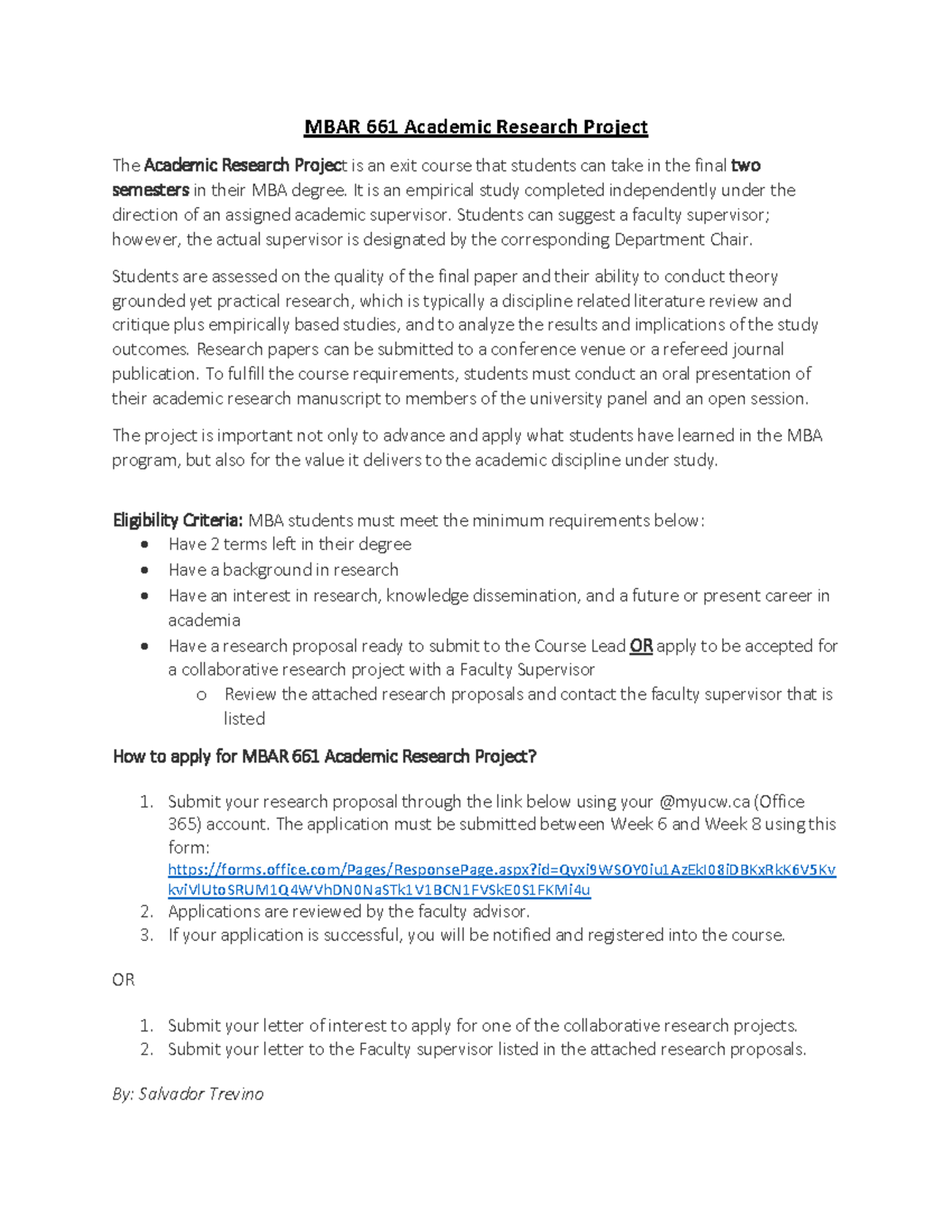 MBAR661Introductionand Requirements August 2022 - MBAR 661 Academic ...