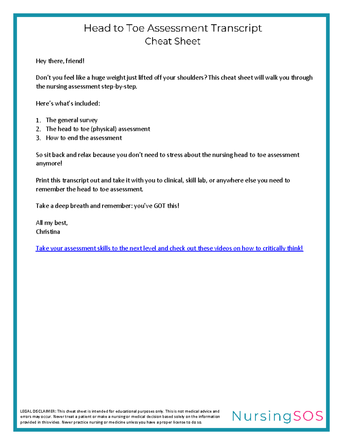 Head-to-Toe-Assessment-Cheat-Sheet for health assessment - LEGAL ...