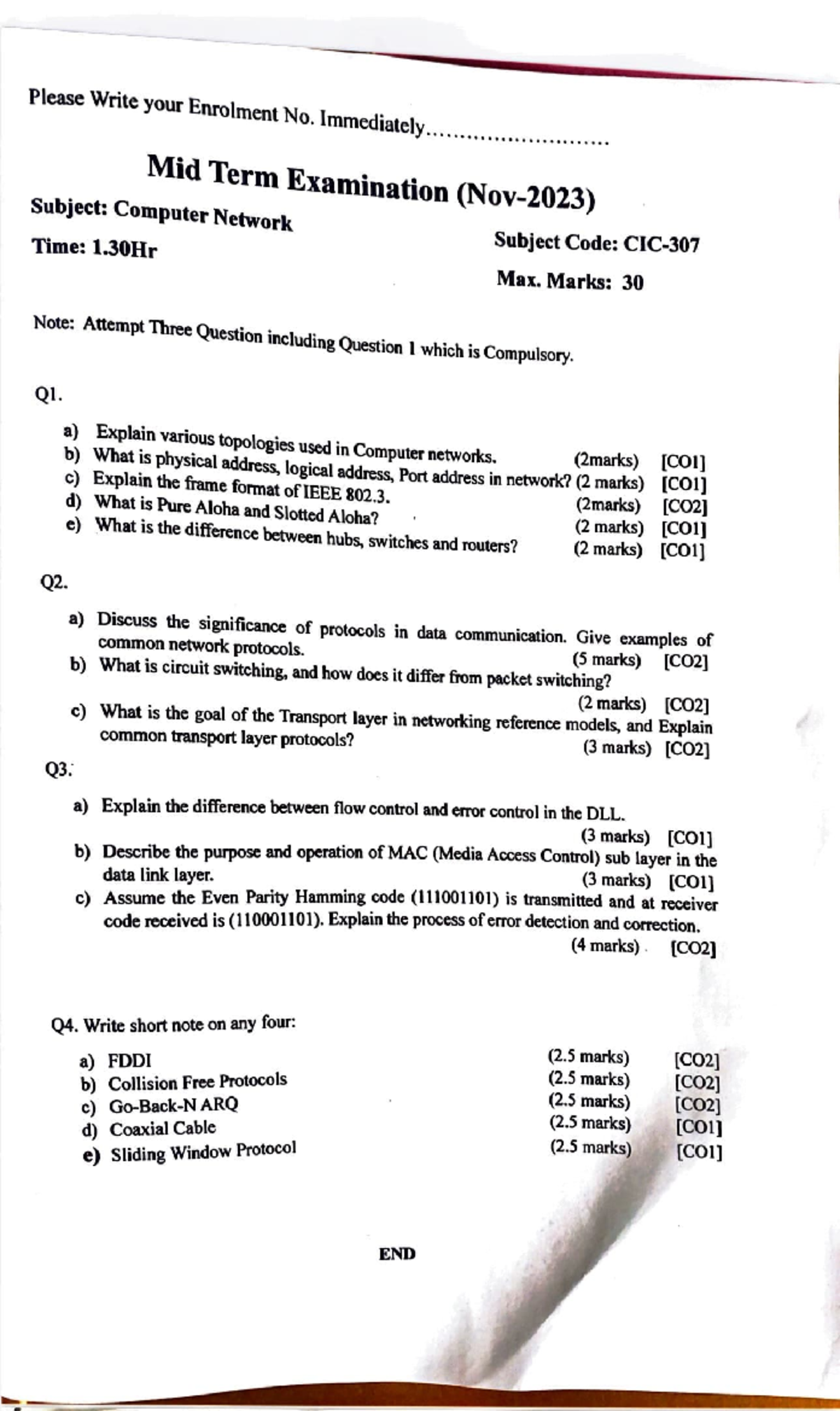 CN previous year question papers - Please Write your Enrolment No ...