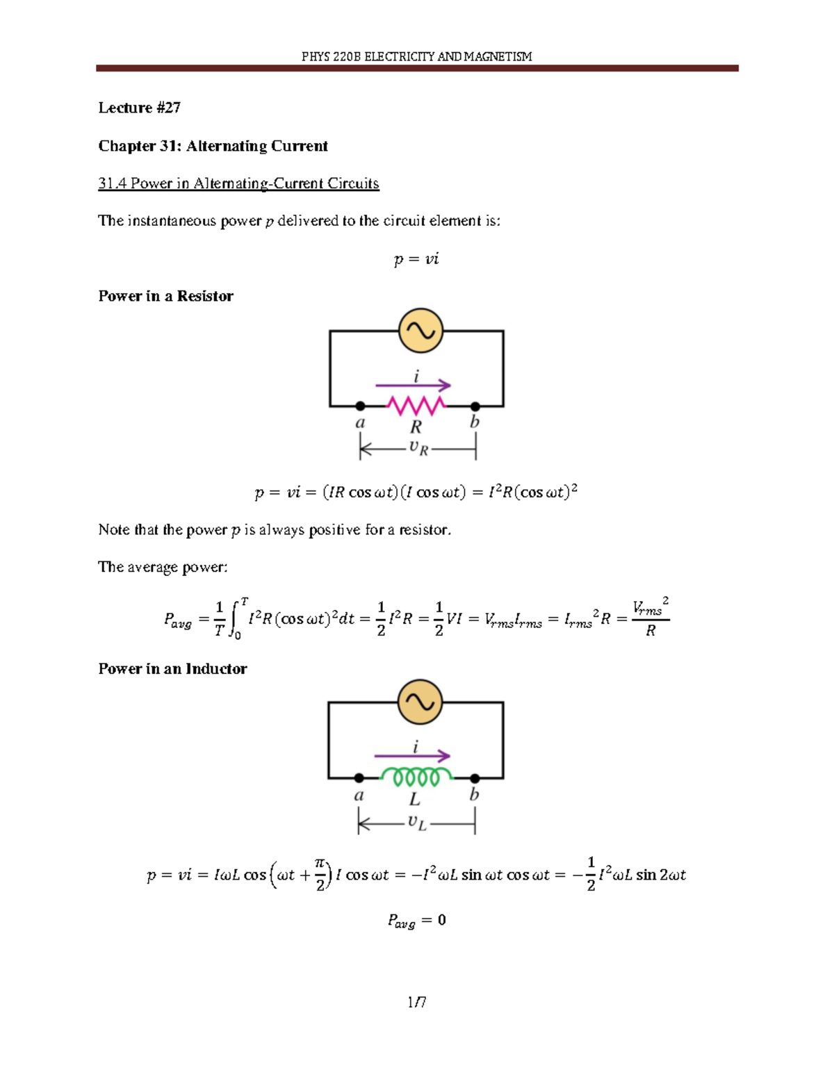 Lecture 27 - Professor Li Gao - PHYS 220B ELECTRICITY AND MAGNETISM ...