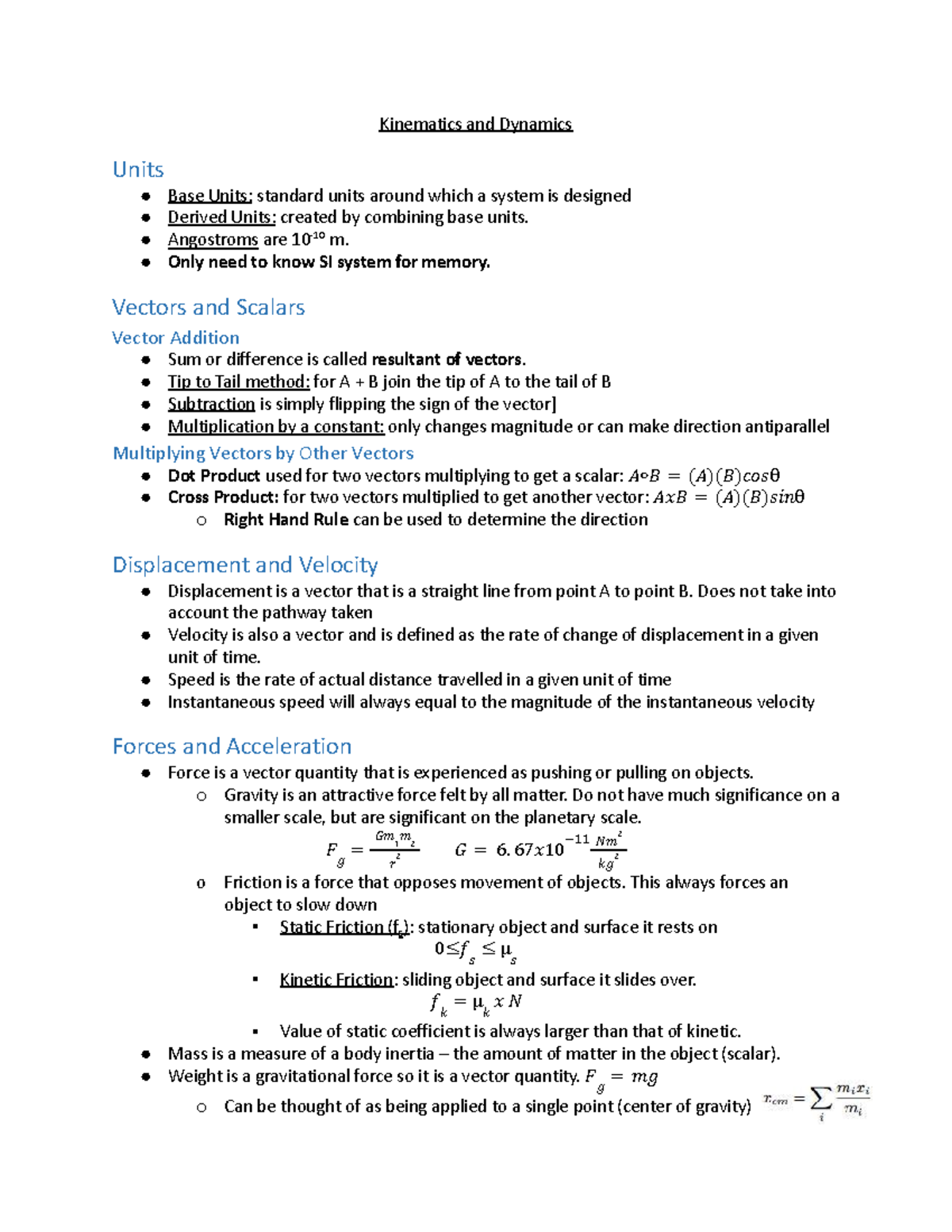 Kinematics and Dynamics - Kinematics and Dynamics Units Base Units ...