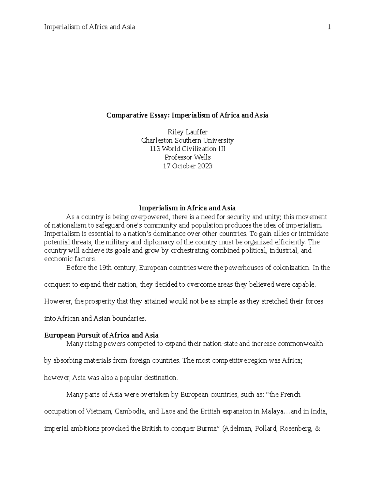 Africa and Asia Imperialism - Comparative Essay: Imperialism of Africa ...