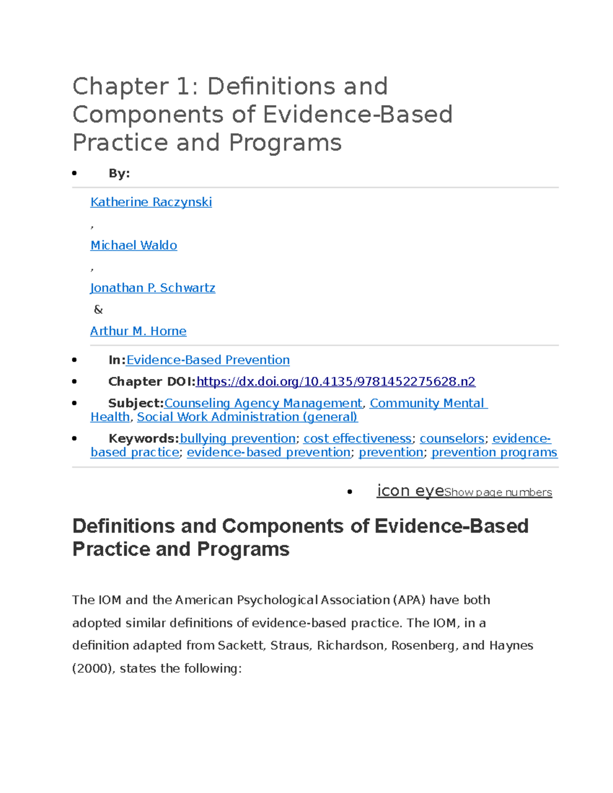 Definitions and Components of Evidence-Based Practice and Programs ...
