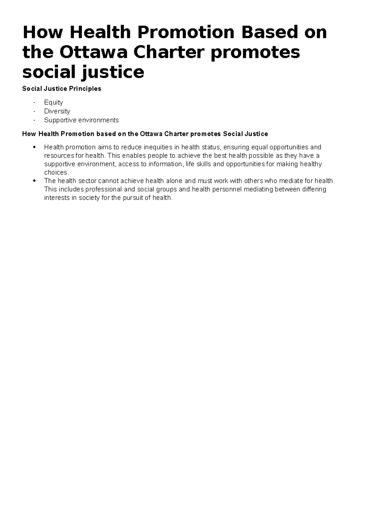 How Health Promotion Based on the Ottawa Charter promotes social ...