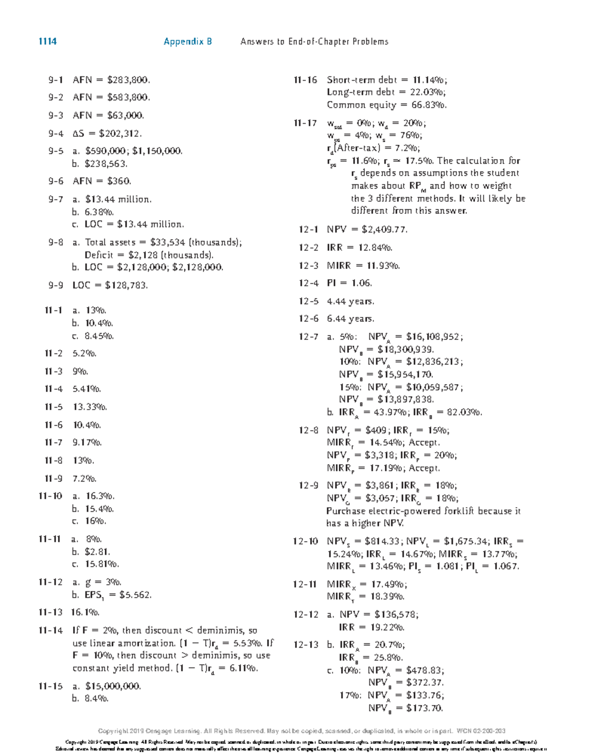 Financial Management II-386 - 1114 Appendix B Answers to End-of-Chapter Problems 9-1 AFN 5 ...