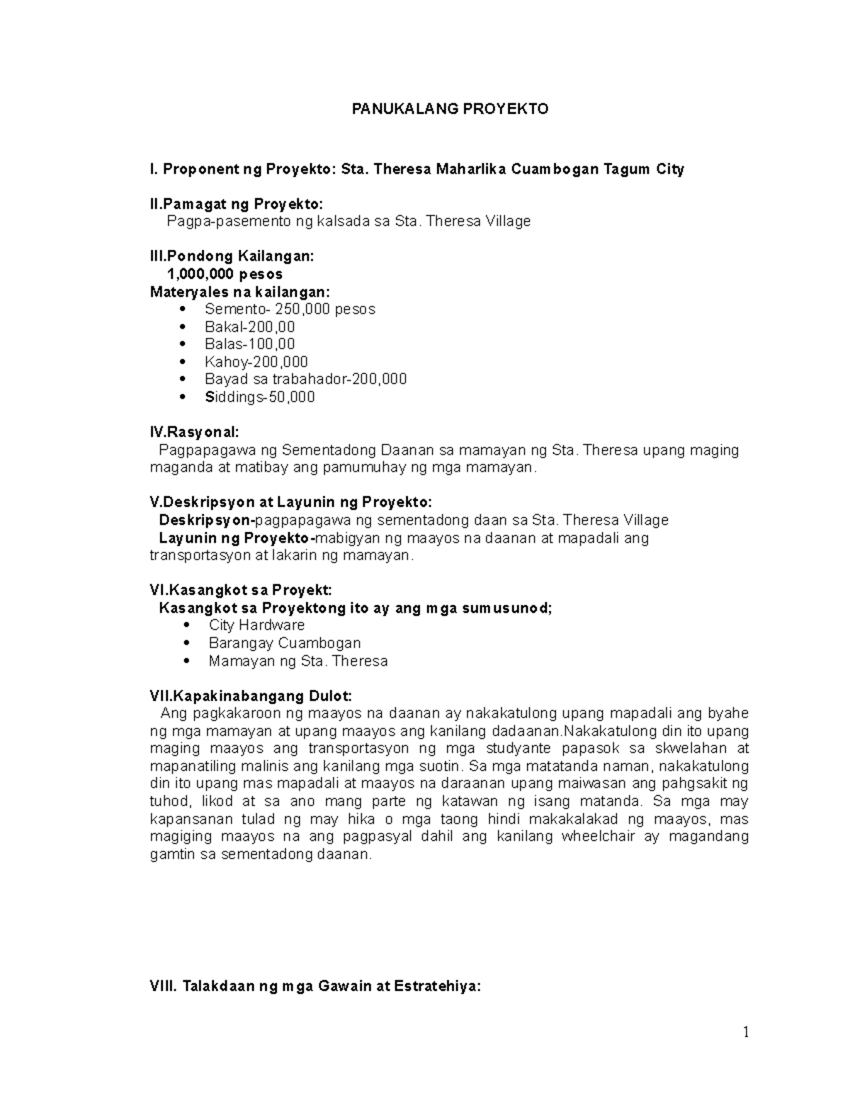 Panukalang Proyekto - for education purposes - PANUKALANG PROYEKTO I ...