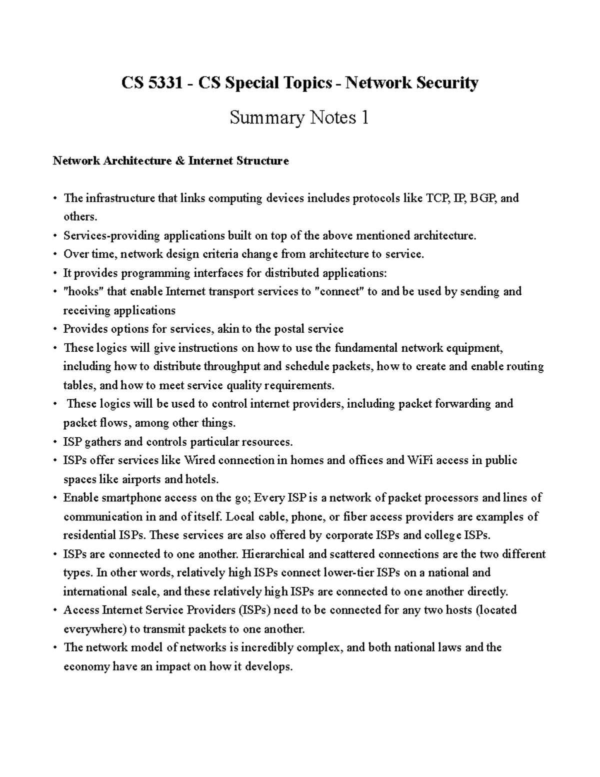 CS 5331 NS Notes Architecture - CS 5331 - CS Special Topics - Network ...
