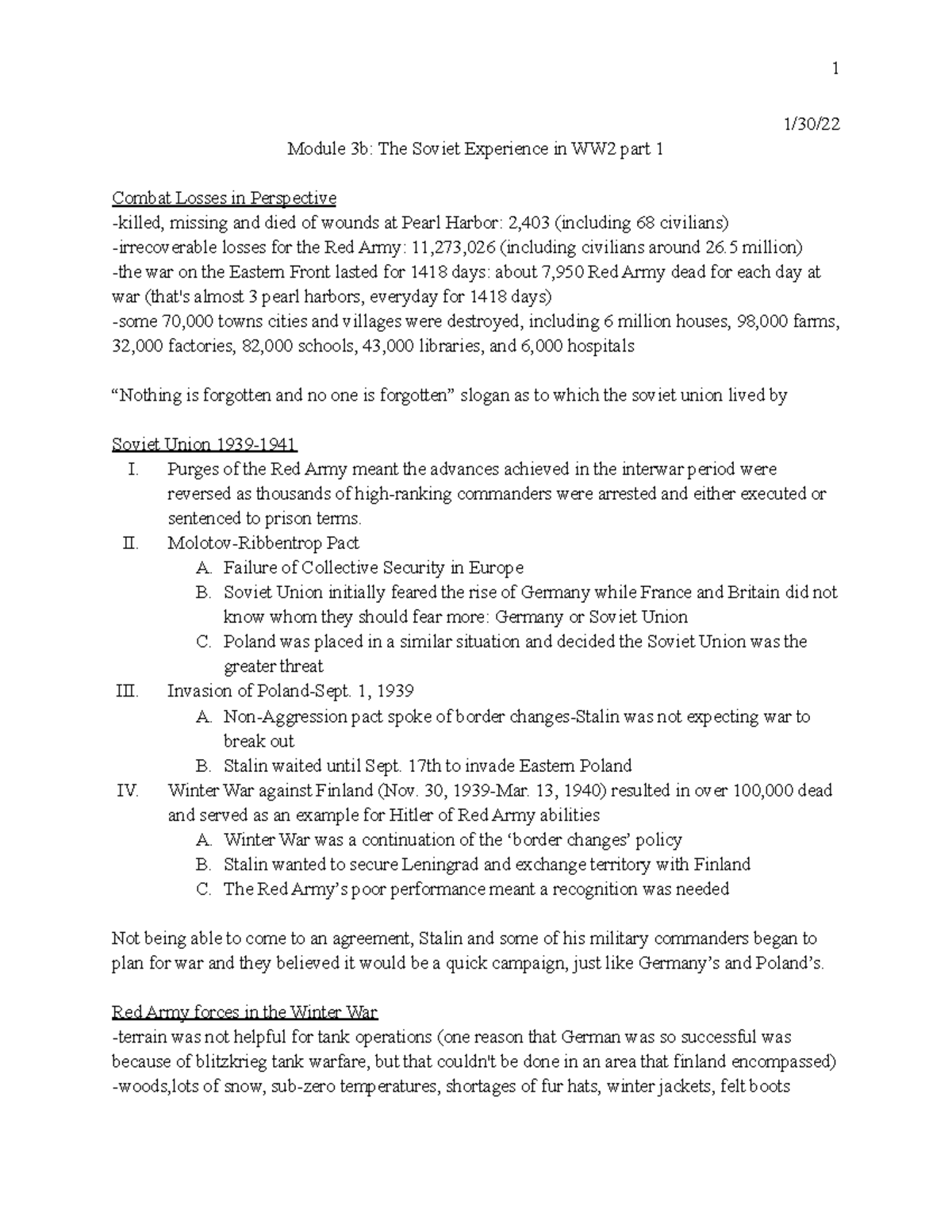 WW2 Mod. 3b Notes pt. 1 - 1 1/30/ Module 3b: The Soviet Experience in ...