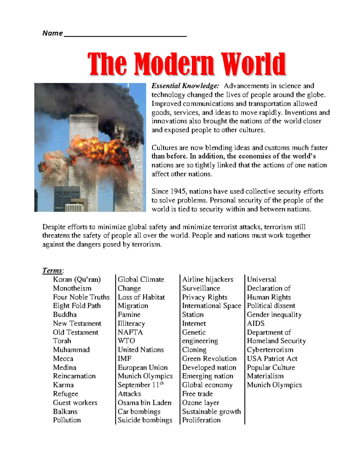 - 00 - Modern World Unit Packet - Name ...