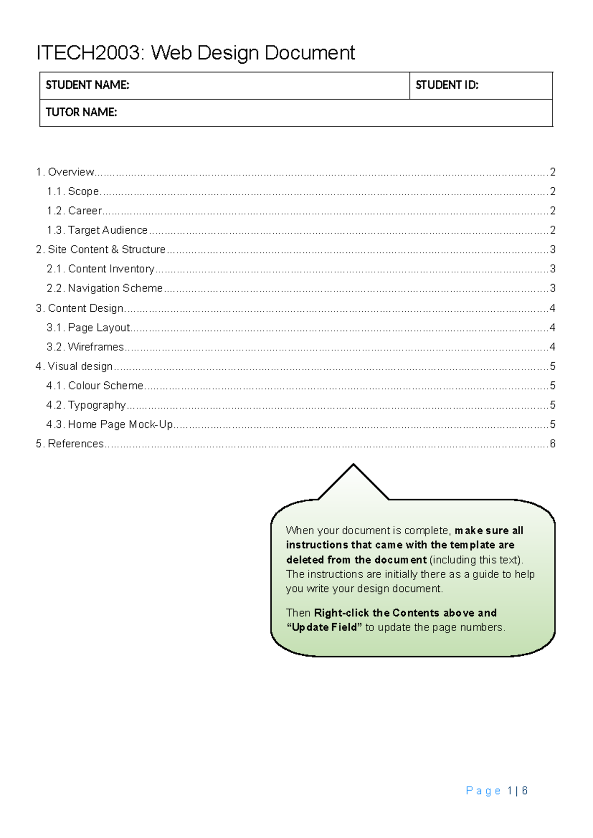 Itech 2003 Design Document Template - ITECH2003: Web Design Document STUDENT NAME: STUDENT ID ...