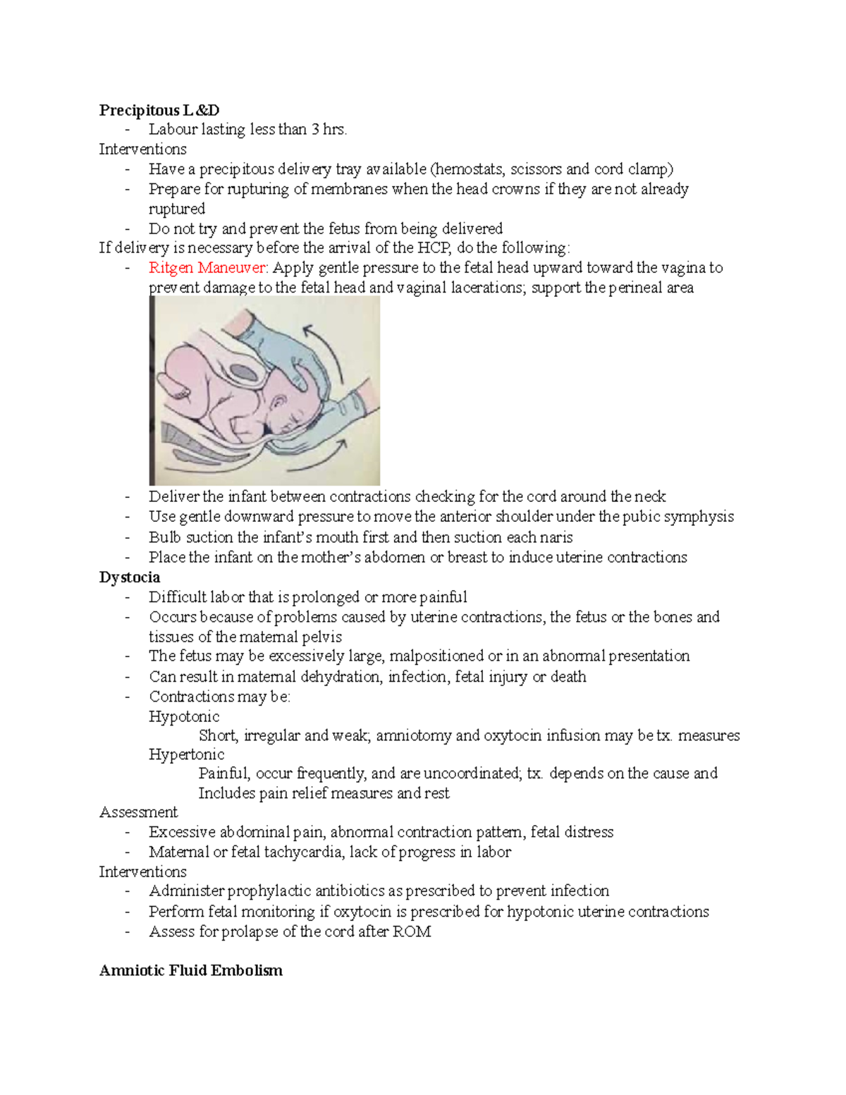 Labor and Delivery - Precipitous L&D - Labour lasting less than 3 hrs ...