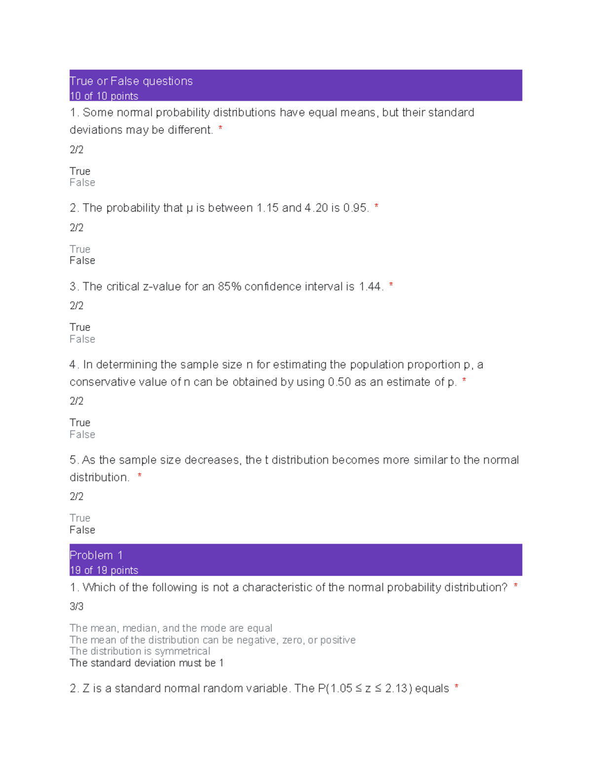 Advanced business statistics exam question 1 - True or False questions ...