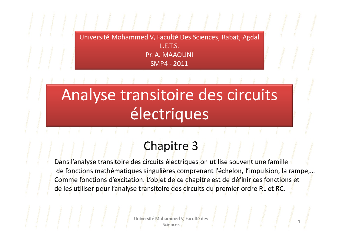 Chap3 éléctronique de base - 1 ####### Analyse transitoire des circuits ####### électriques ...