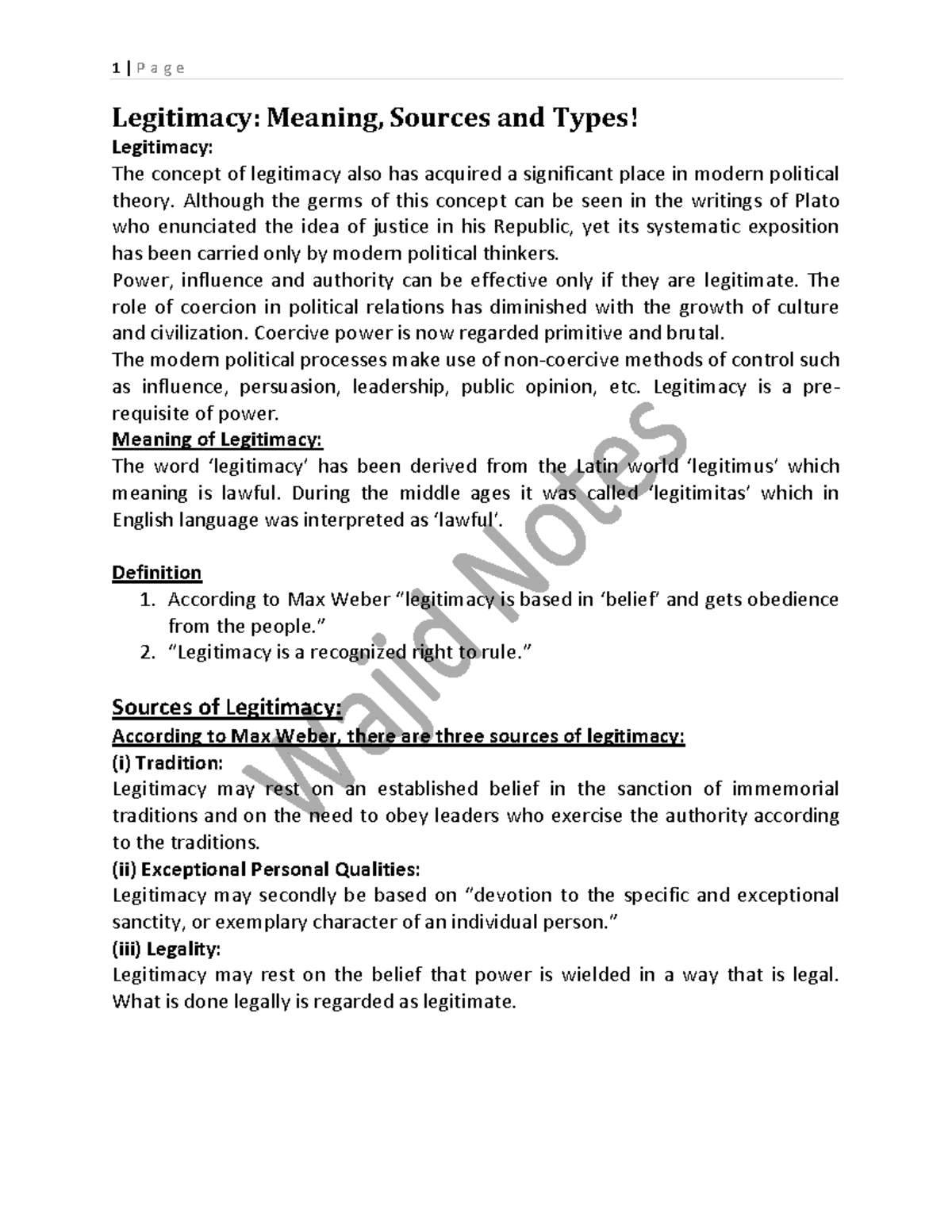 Legitimacy - 1 | P a g e Legitimacy: Meaning, Sources and Types ...