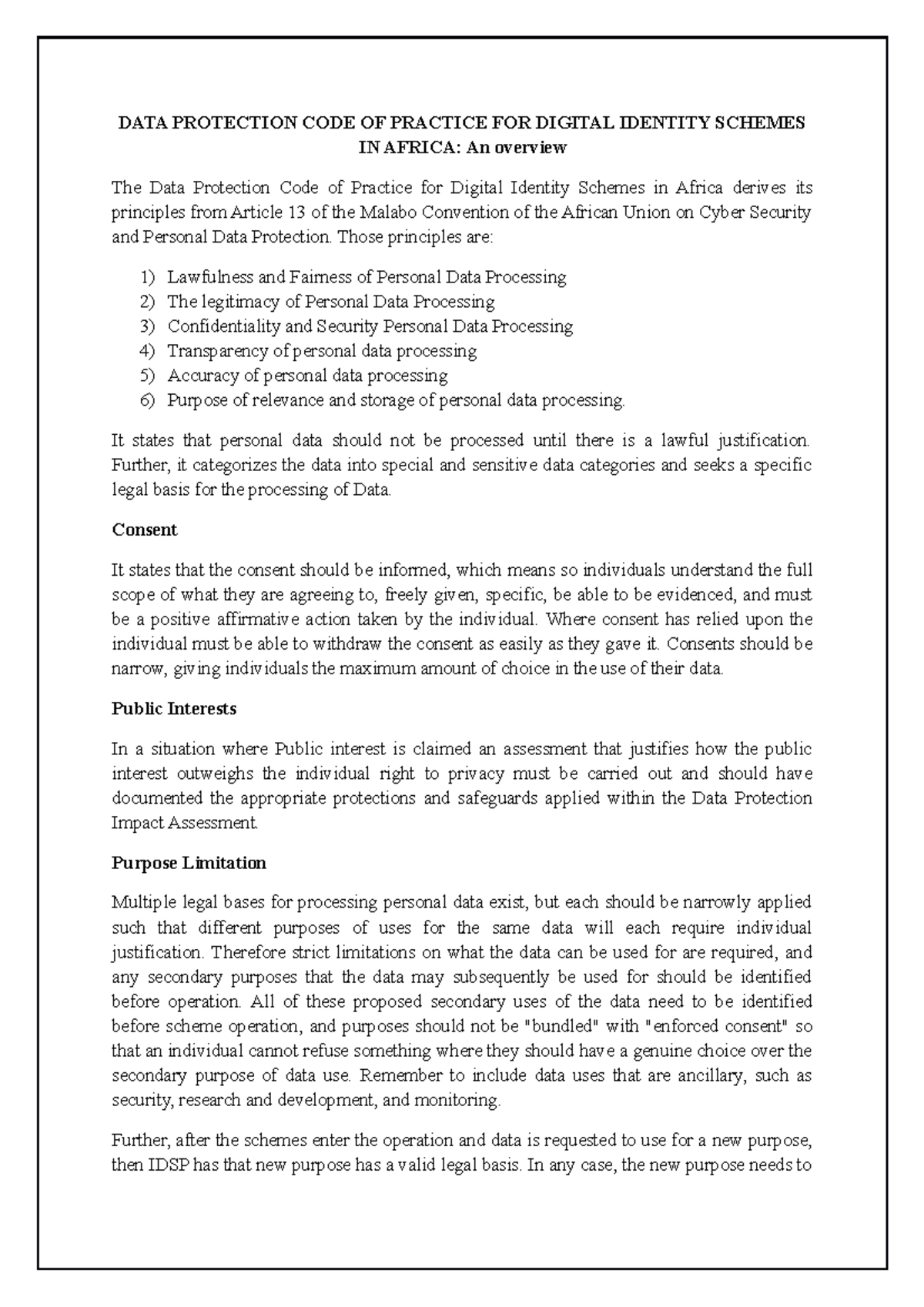 DATA Protection CODE OF Practice FOR Digital Identity Schemes IN Africa ...