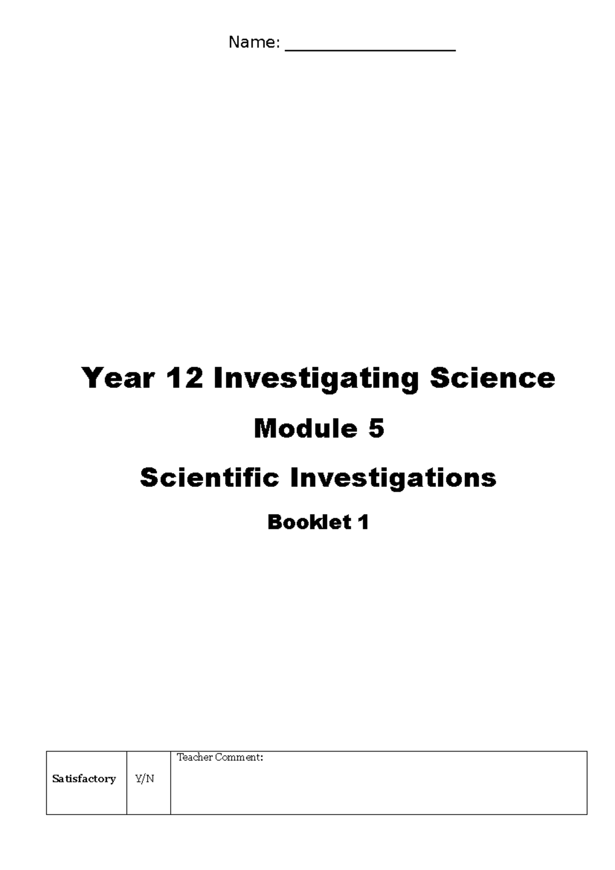 Booklet Module 5 Scientific Investigations SP - Name ...