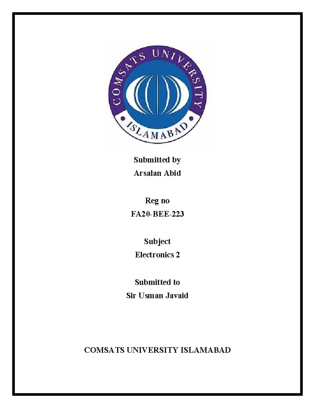 CEP E2 - complex engineering problem - Submitted by Arsalan Abid Reg no ...