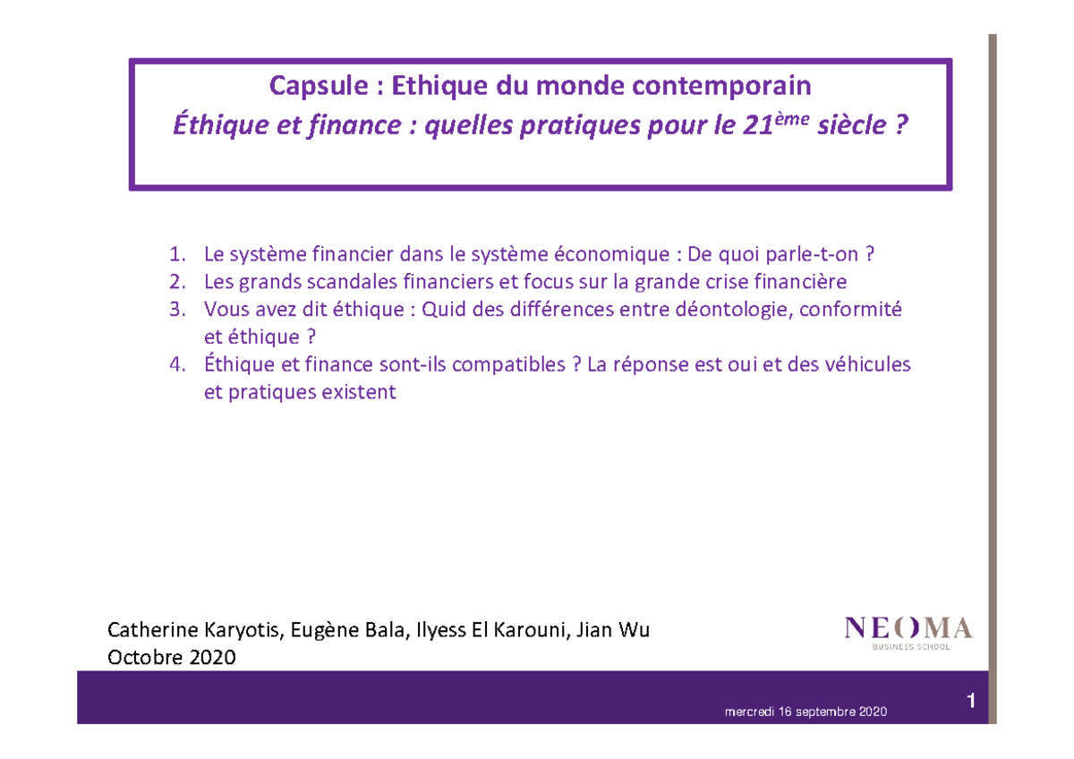 PPT Ethique et Finance enjeux éthiques et durables - mercredi 16 ...