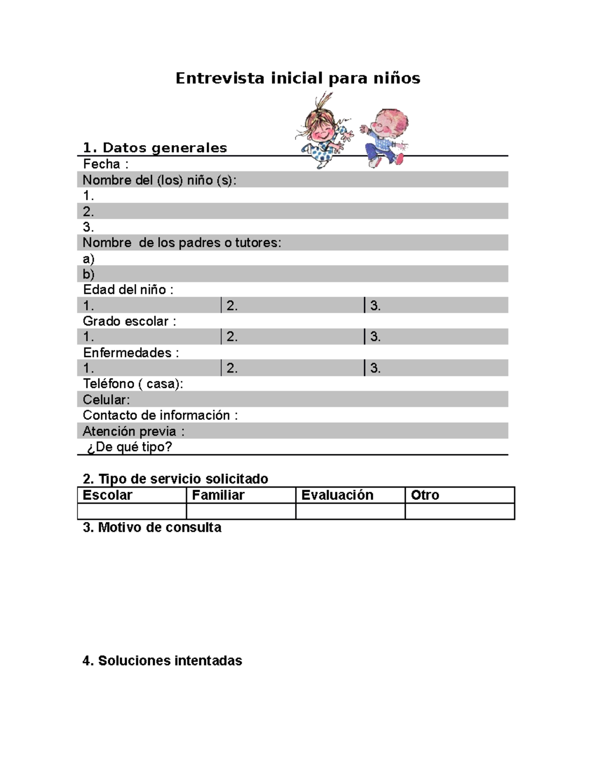 2. Entrevista Inicial Niños - Entrevista inicial para niños Datos ...