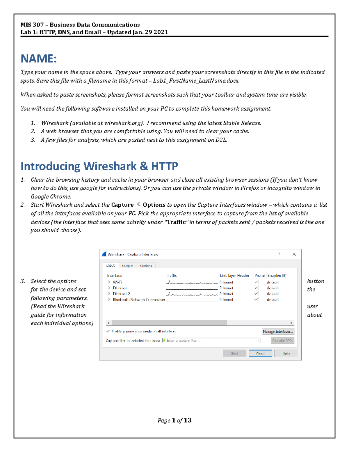 Lab1 Cyber Security Lab 1 Dns And Email Updated Jan 29 2021 Name Type Your Name