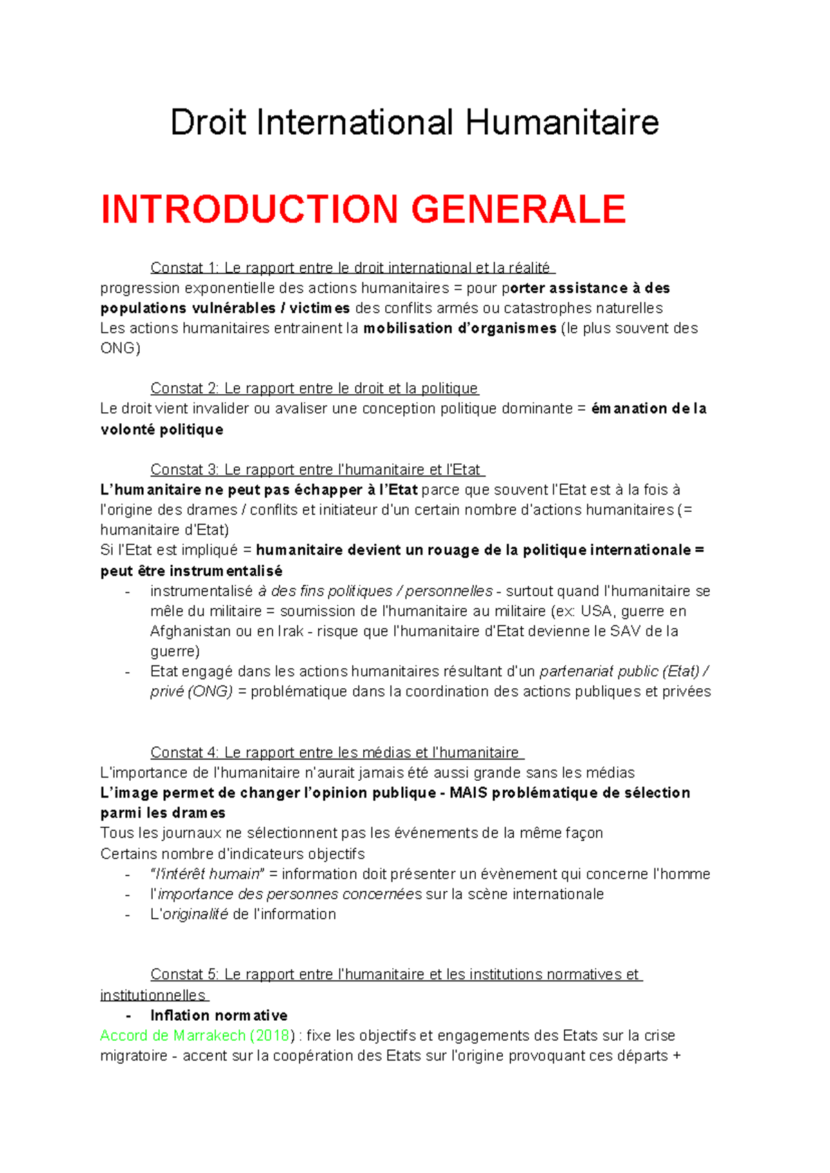 DIH - Droit International Humanitaire INTRODUCTION GENERALE Constat 1 ...