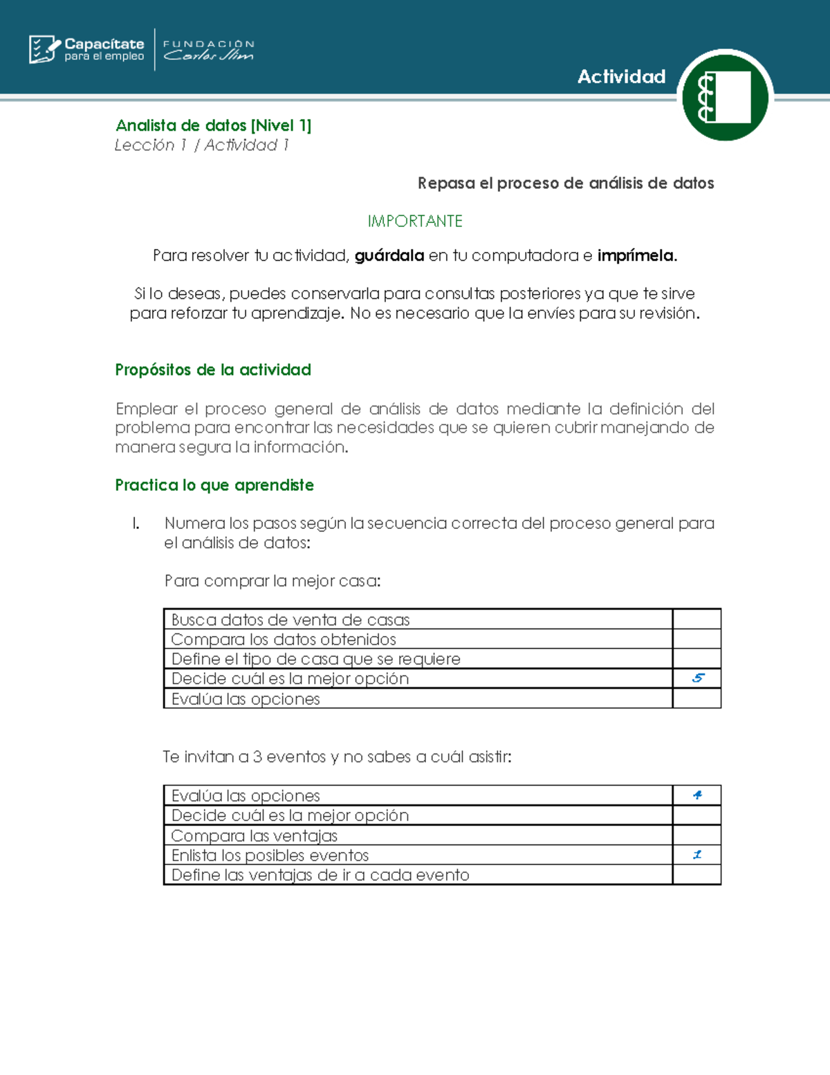 Análisis de datos - lección 1 - Actividad Analista de datos [Nivel 1 ...