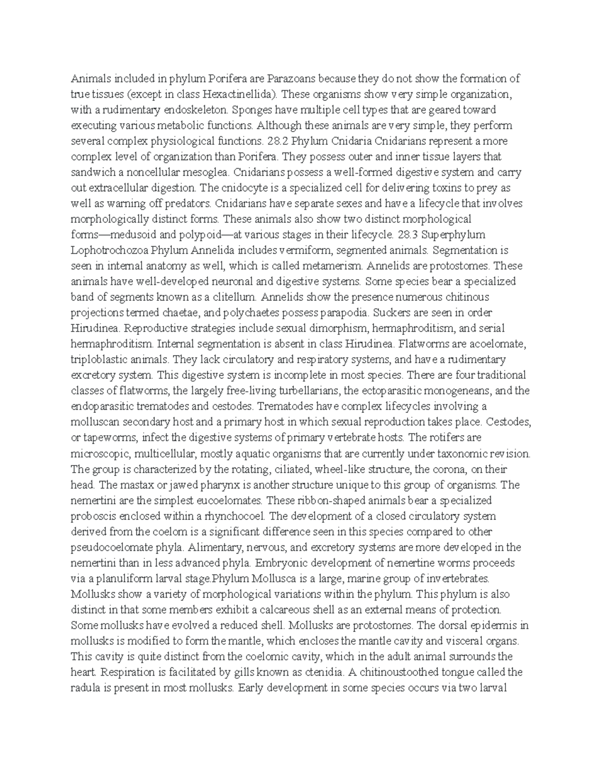 Biology notes (65) - Animals included in phylum Porifera are Parazoans ...