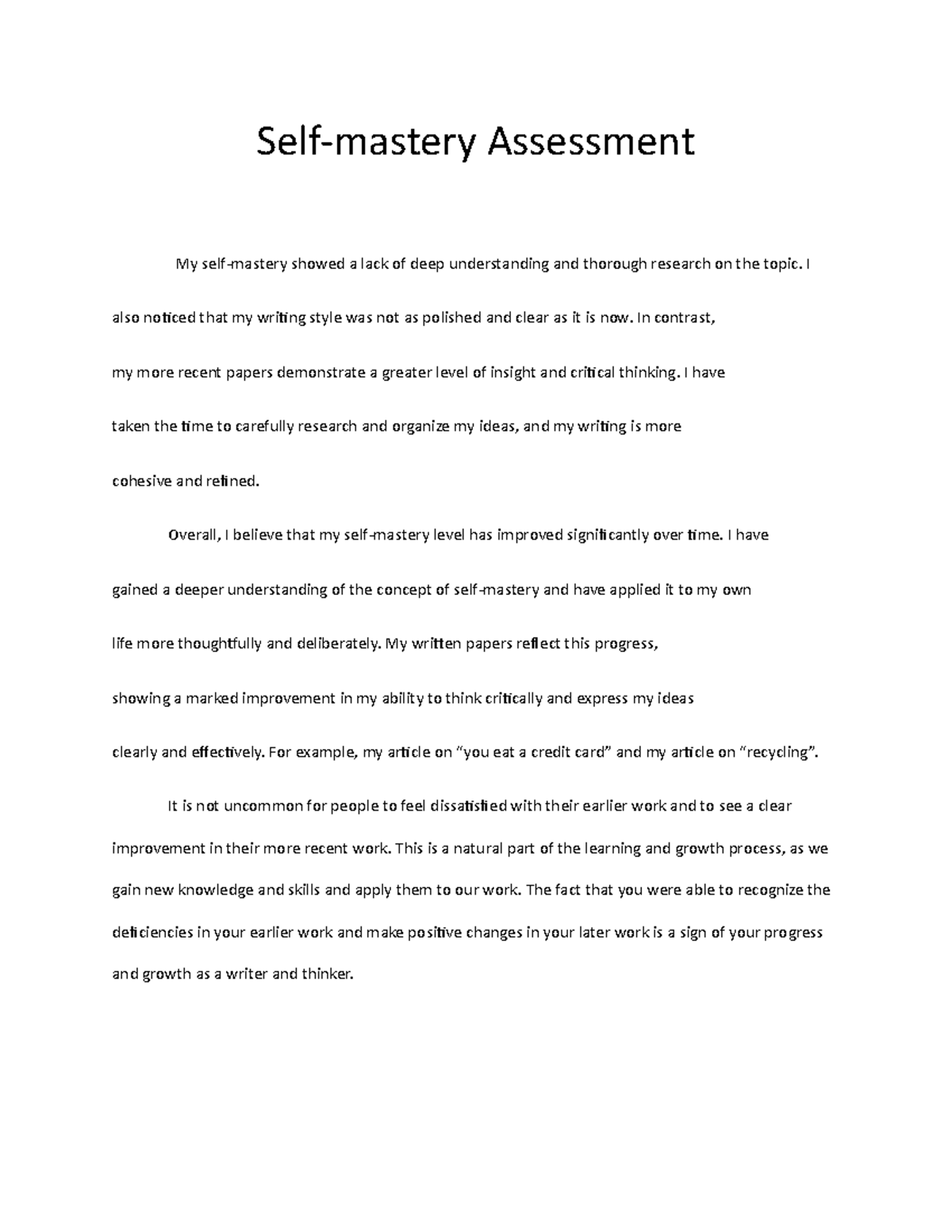 Final self reflection - ENG 090 Reading and writing - Self-mastery ...