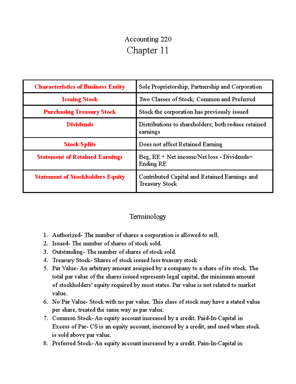 Accounting 220 Chapter 11 - Accounting 220 Chapter 11 Characteristics of Business Entity Sole ...